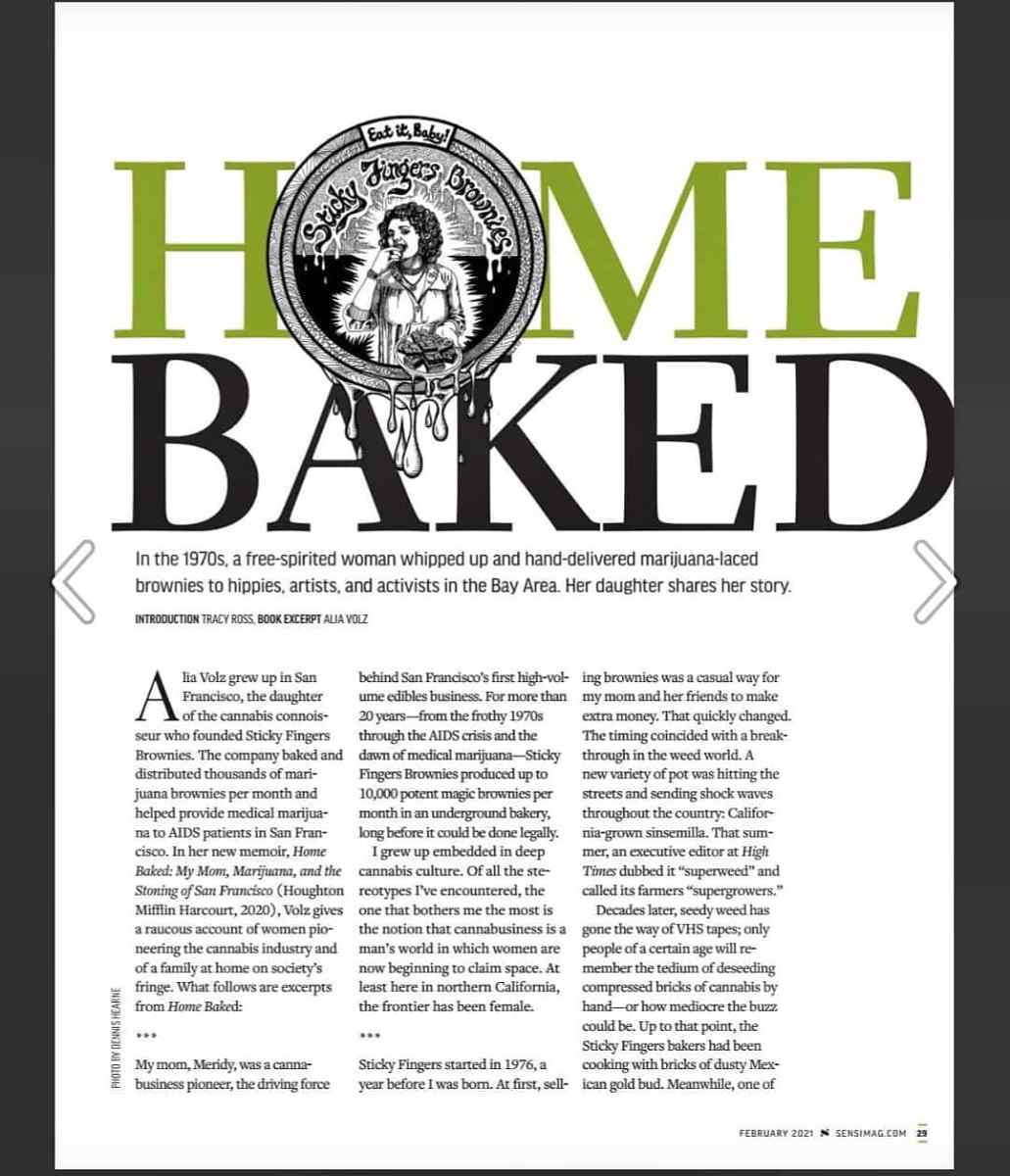 Home Baked Excerpt in Sensi Magazine – Alia Volz